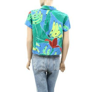 FARM Rio | Tops | Farm Rio Anthropologie Blue Banana Leaves Shirt ...